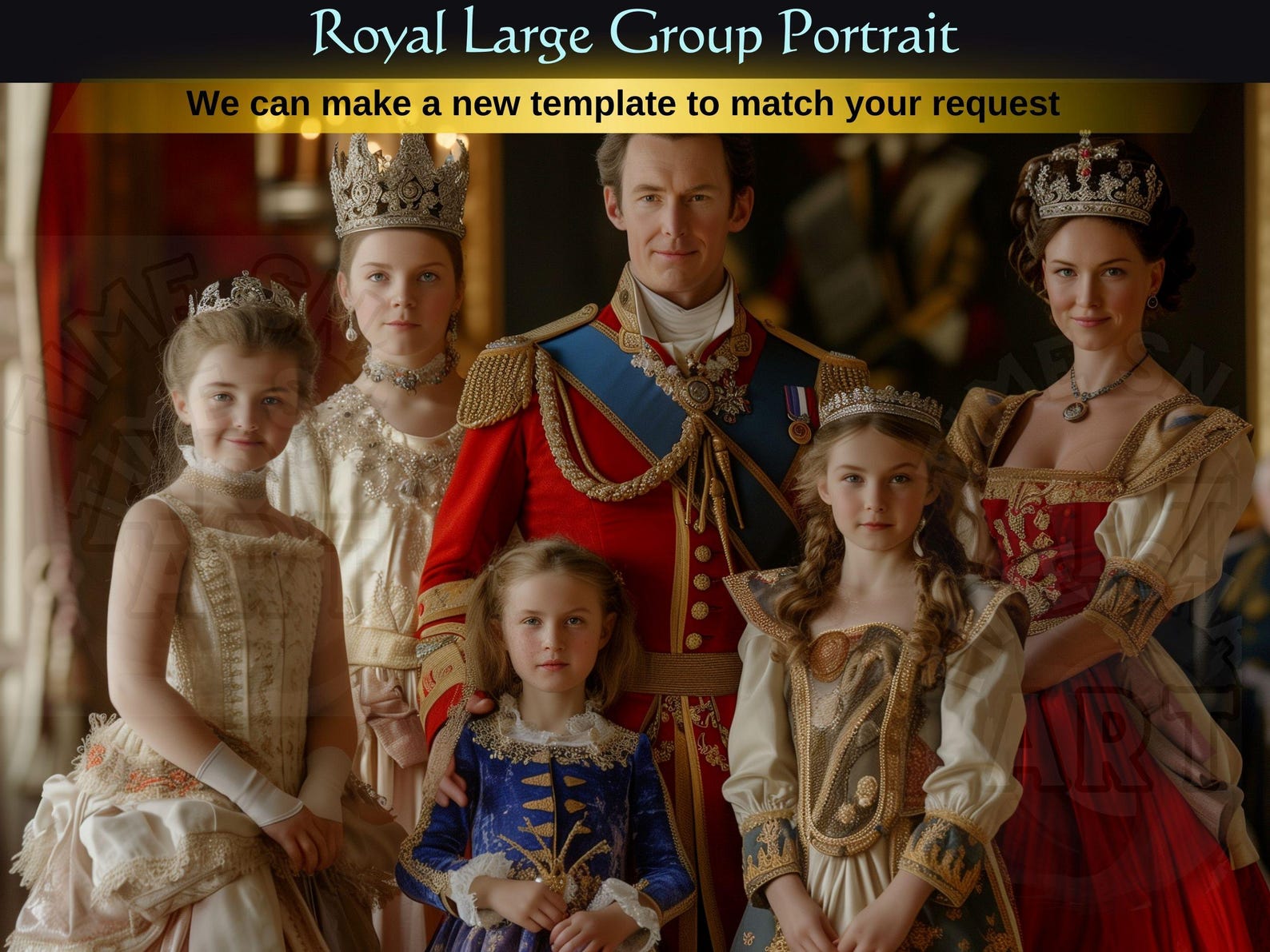 Custom Royal Group Portrait From Photo, Royal Family Queen and King ...
