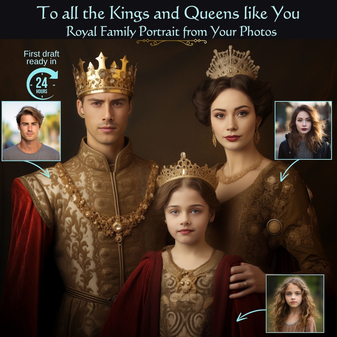 Custom Royal Family Portrait From Photo Custom Queen King Daughter ...