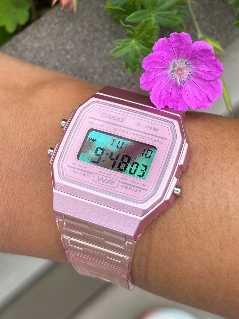 Pink - Green Opal Casio F91W Mod - Custom Translucent Watch With ...
