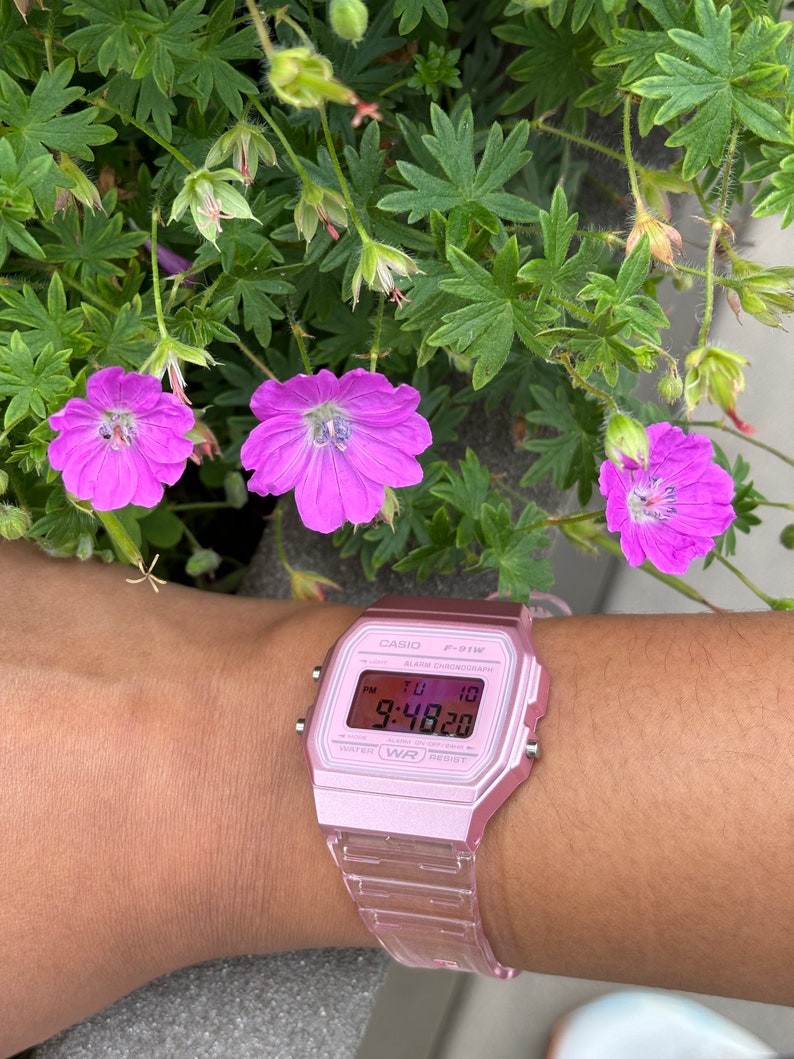 Pink - Green Opal Casio F91W Mod - Custom Translucent Watch With ...