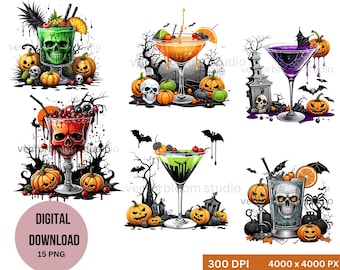 Creepy Cocktail Clipart Bundle, Halloween Cocktail Graphics, Ghoulish ...