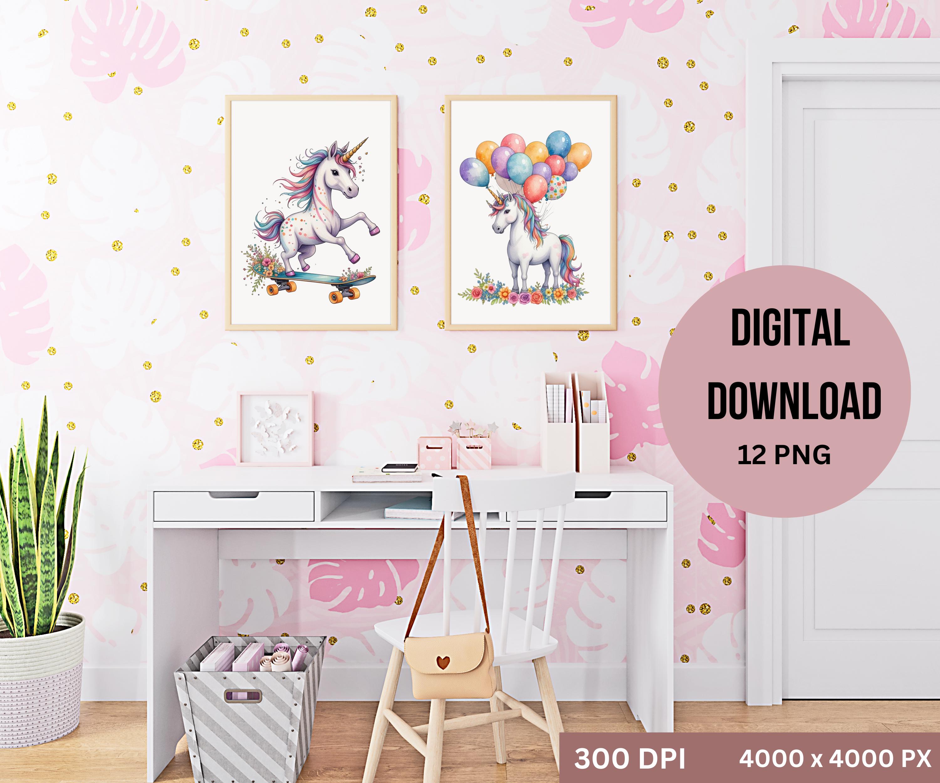 Set of 12, Unicorn Watercolor Clipart, Unicorn Сlip Art, Unicorn Png ...
