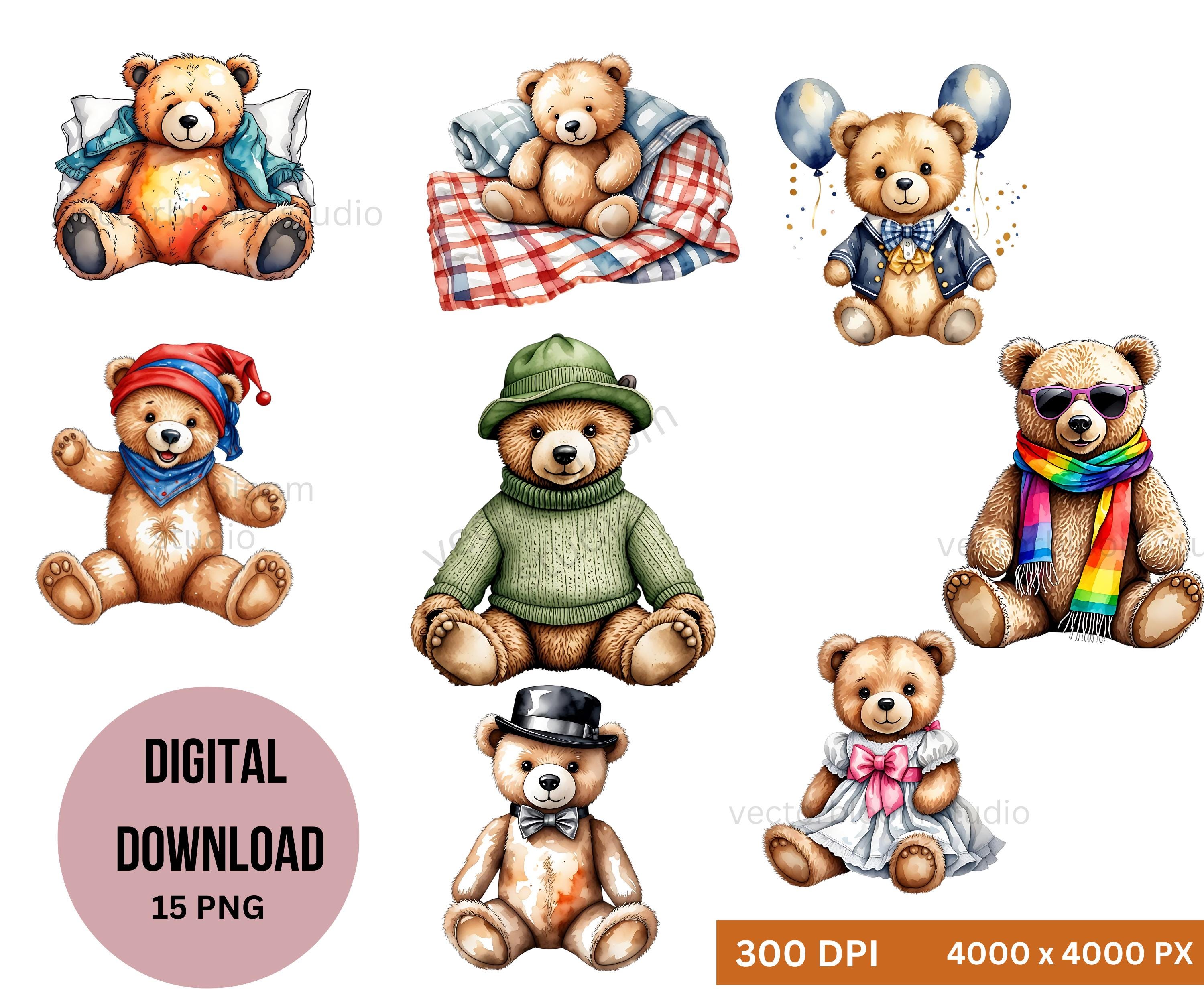 Watercolor Teddy Bear Clipart: 15 PNG Nursery Designs (digital Download ...