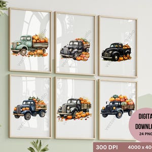 Watercolor Fall Truck Clipart Bundle: Autumn Pumpkins (PNG Digital ...