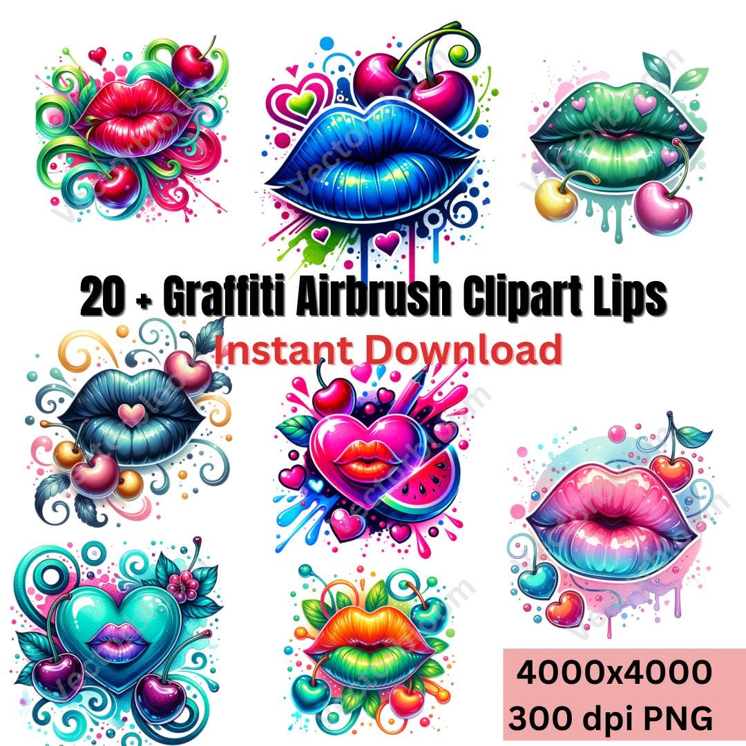 Graffiti Lips Clipart Bundle: Airbrush Designs (digital Download) - Etsy
