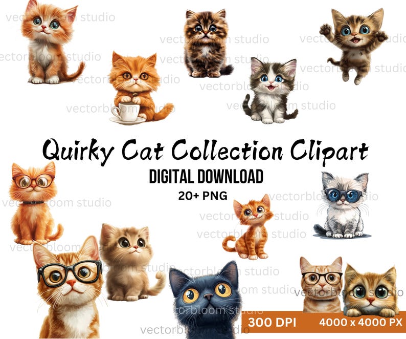 20+ Quirky Cat Clipart, Funny Cat Clipart, Cat Cartoon PNG, , Quirky ...