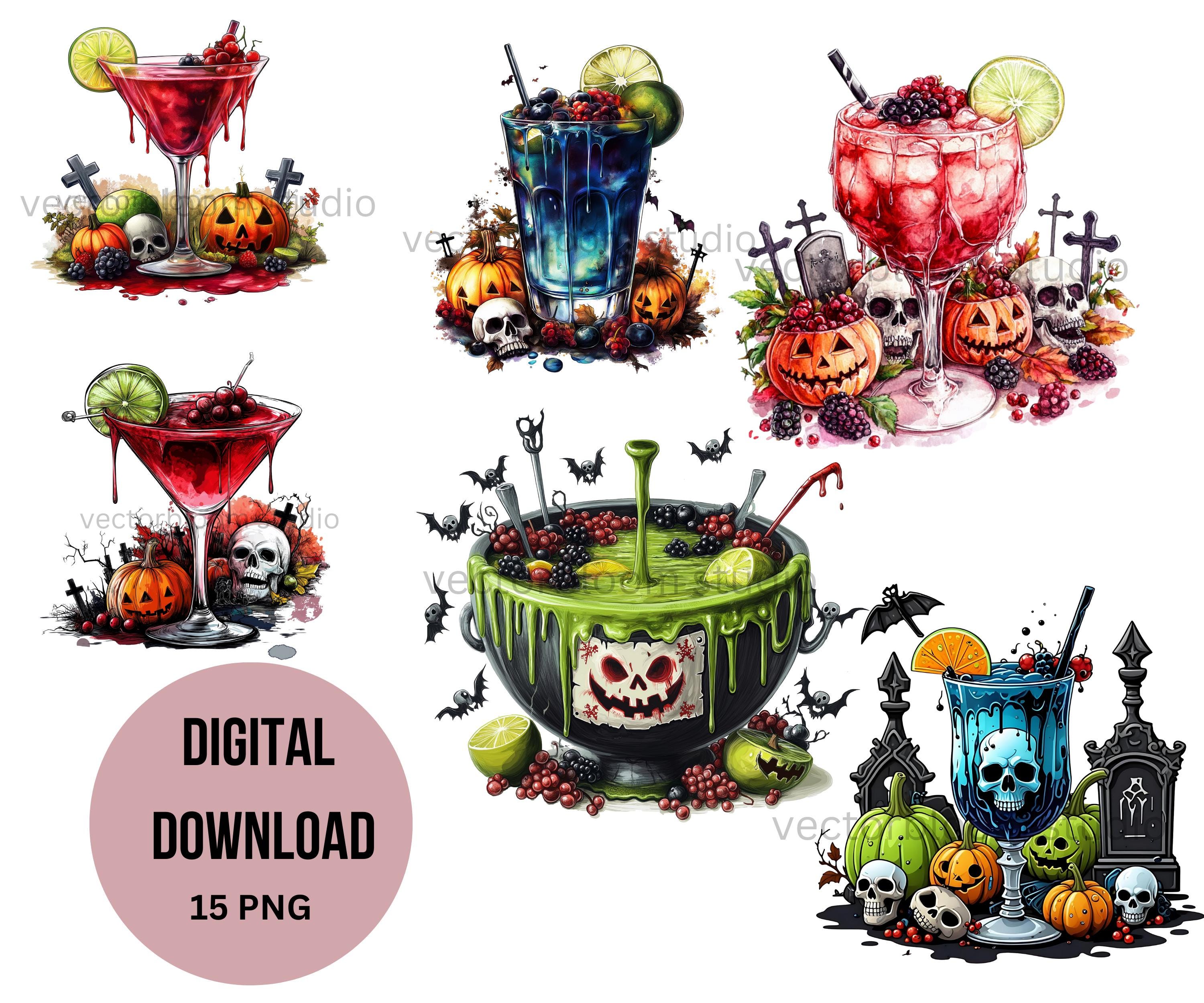 Halloween Cocktail Clipart Bundle 15 PNG Watercolor Drink Clipart ...