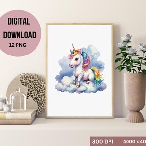 Set of 12, Unicorn Watercolor Clipart, Unicorn Сlip Art, Unicorn Png ...