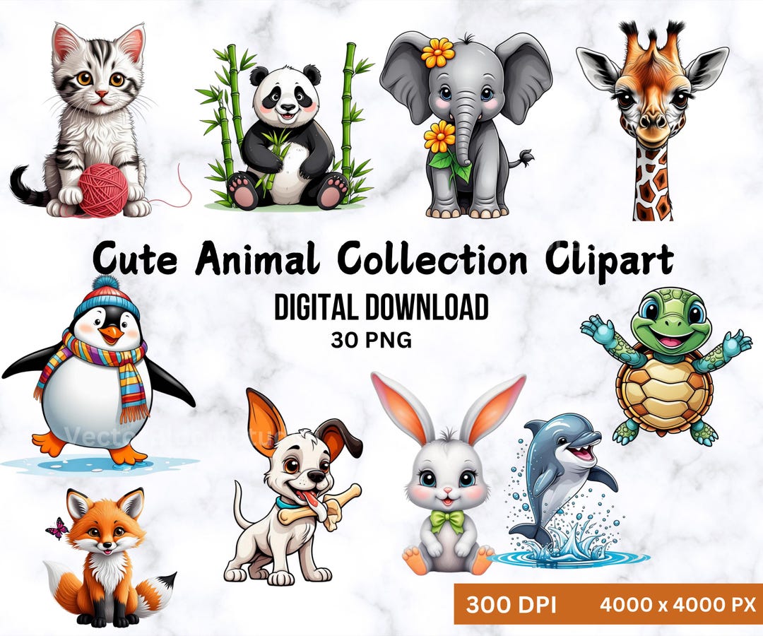 Watercolor Animal Clipart Collection, Nursery PNG Bundle (digital ...
