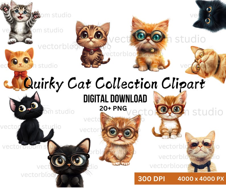 20+ Quirky Cat Clipart, Funny Cat Clipart, Cat Cartoon PNG, , Quirky ...