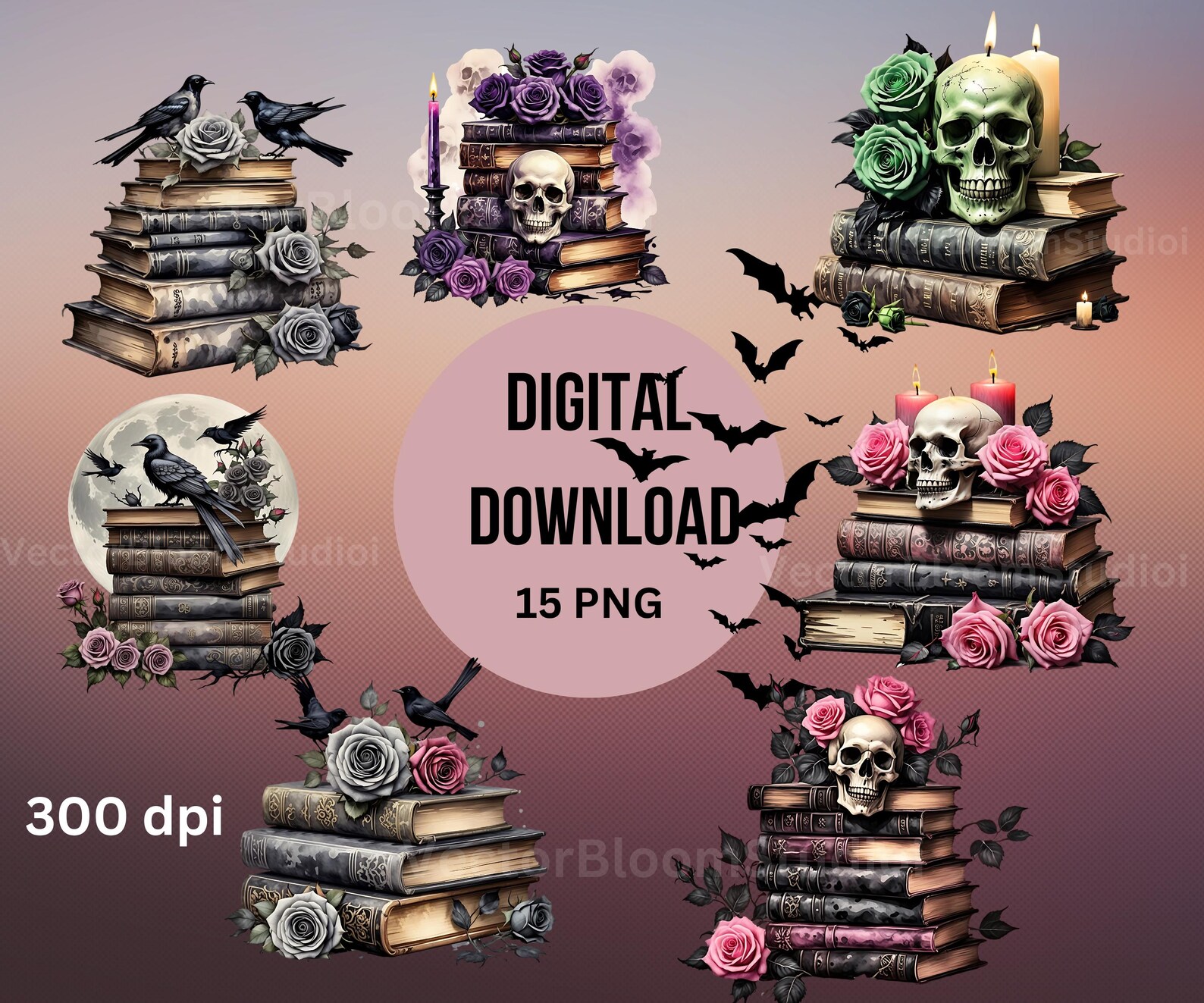 Watercolor Gothic Books Clipart Bundle, Gothic Book Clipart Set, Gothic ...