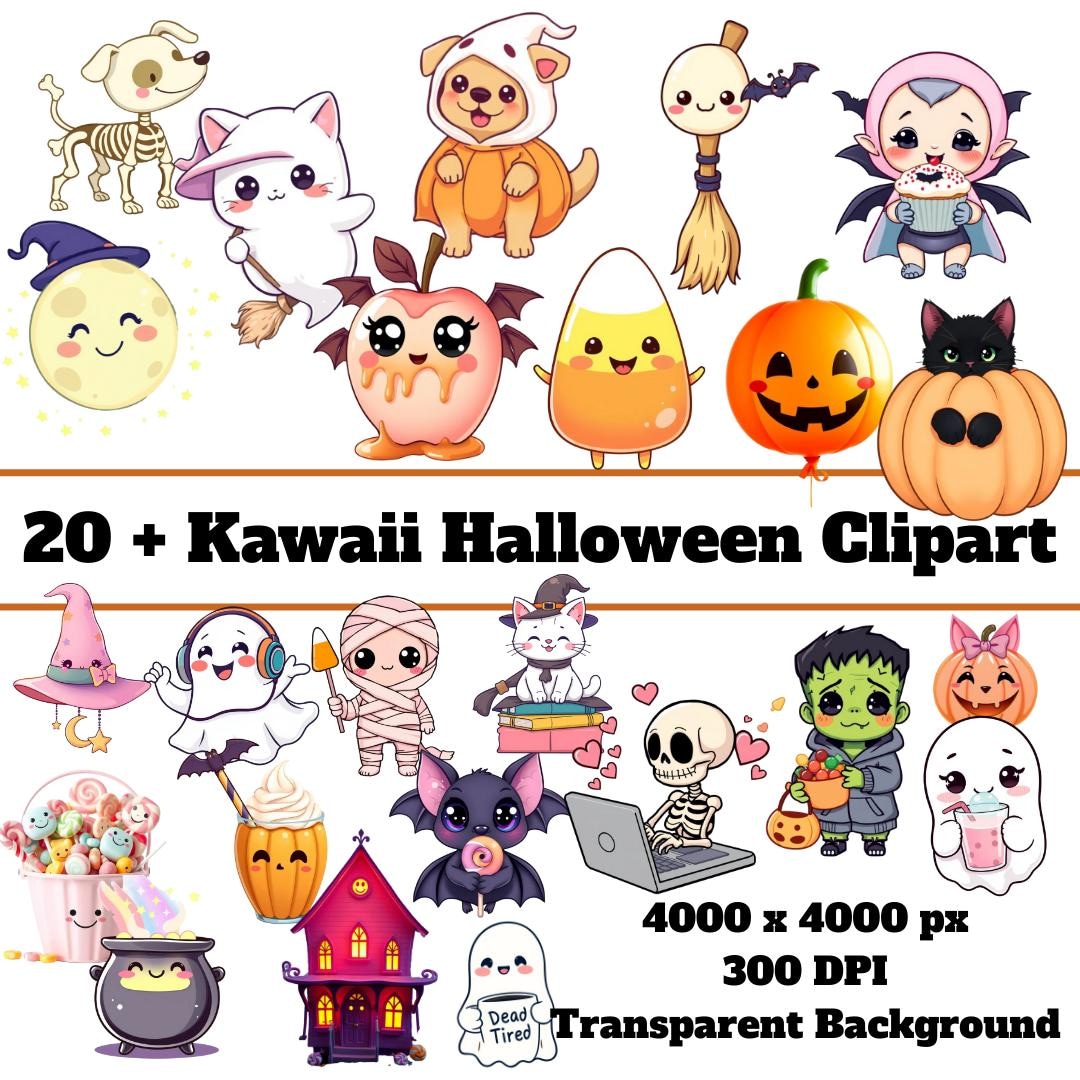 Kawaii Halloween Clipart Bundle | 20+ Cute Spooky Pngs | Pastel Ghosts ...