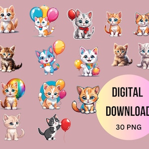 Cute Cats Clipart Bundle, Kitten Graphics, Printable Cat Image, Digital ...