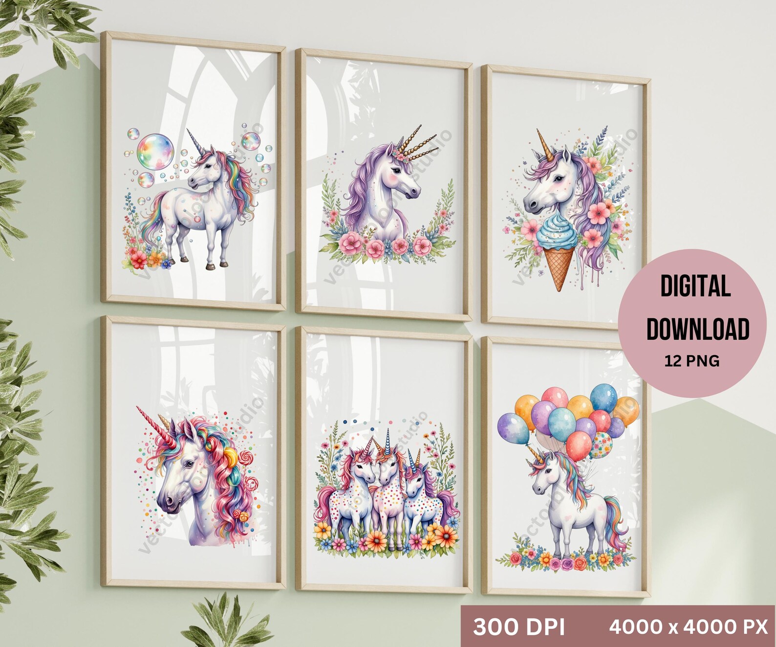 Set of 12, Unicorn Watercolor Clipart, Unicorn Сlip Art, Unicorn Png ...