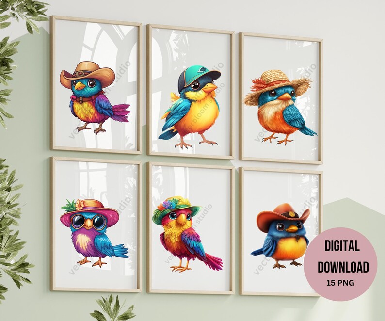 15 Watercolor PNG Bird Clipart, Bird With Hat, Funny Bird Clipart ...