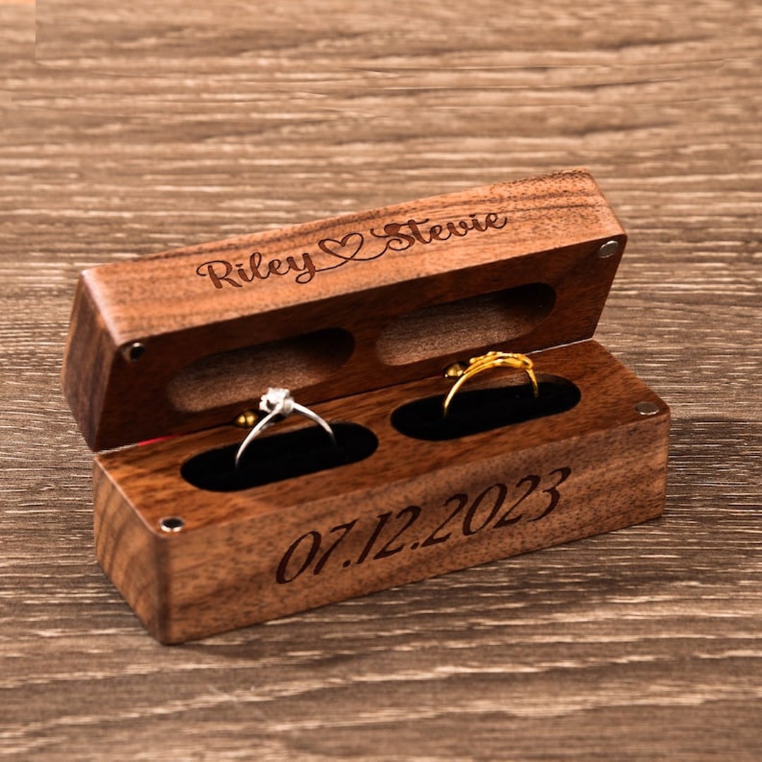 Personalised Slim Wedding Ring Box Walnut Custom Double Ring Bearer Box ...
