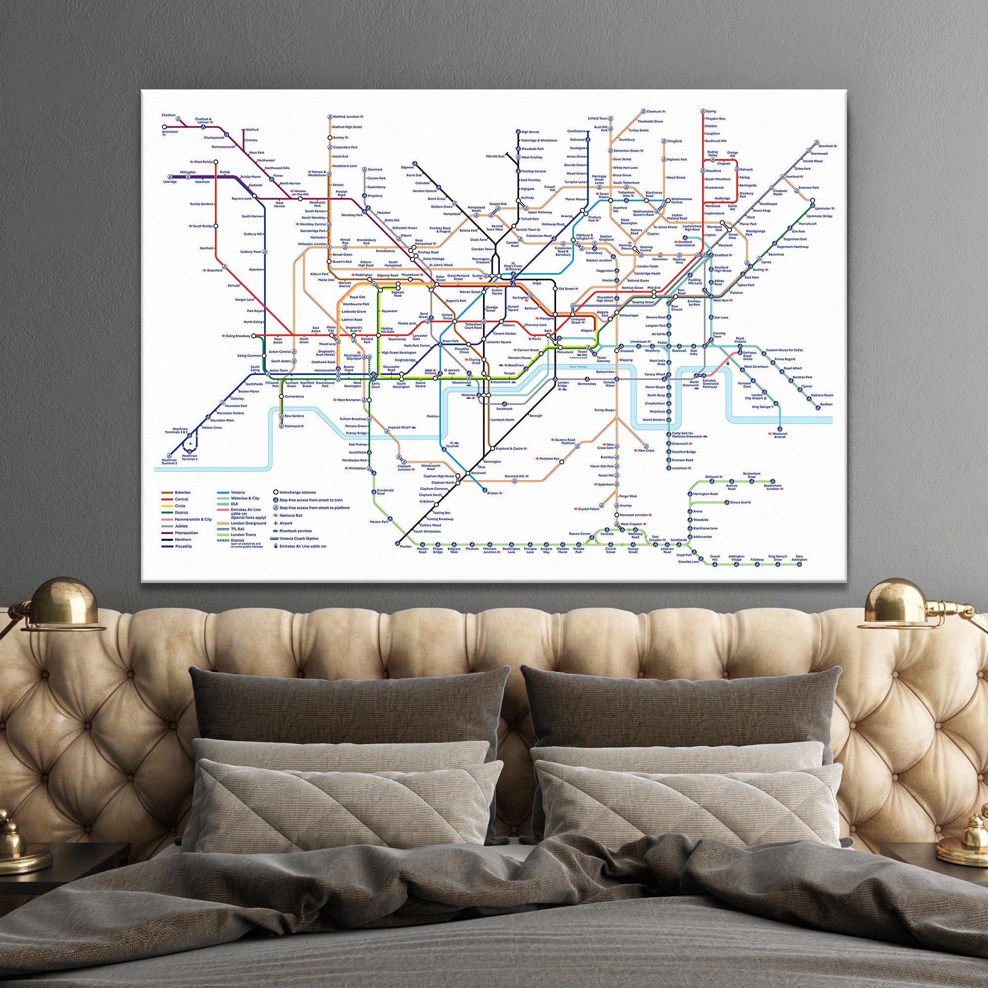 London Underground Tube Map Line Art Wall Art Print on Canvas Picture ...