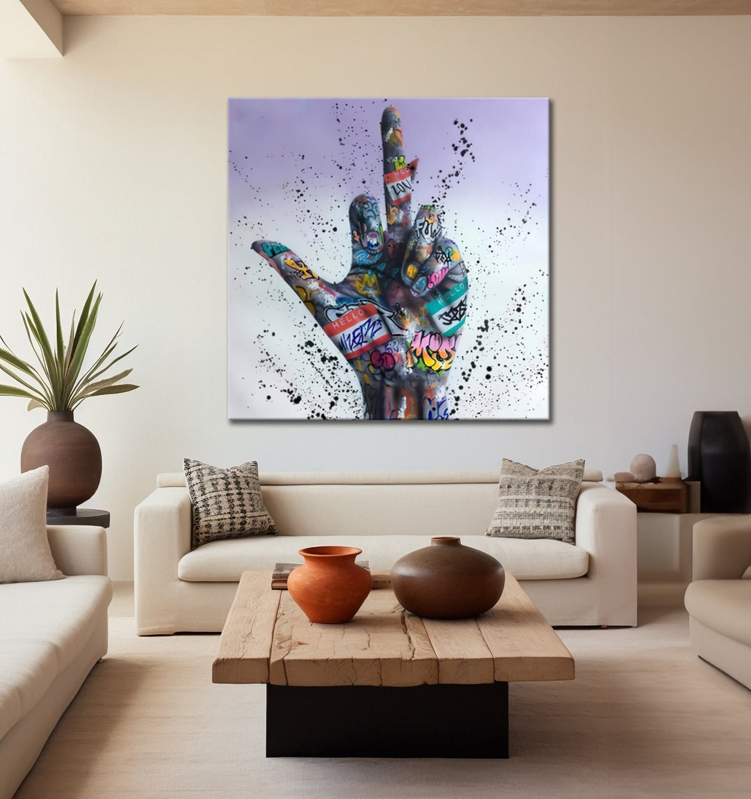 Graffiti Hand Design Mittelfinger Leinwand Wandkunst, Fluch Leinwand ...