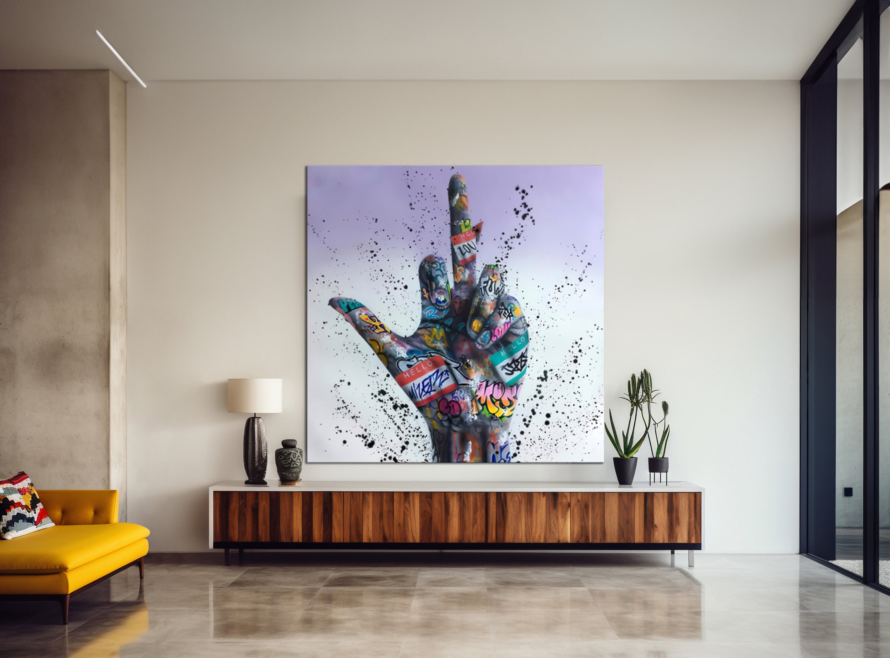 Graffiti Hand Design Mittelfinger Leinwand Wandkunst, Fluch Leinwand ...