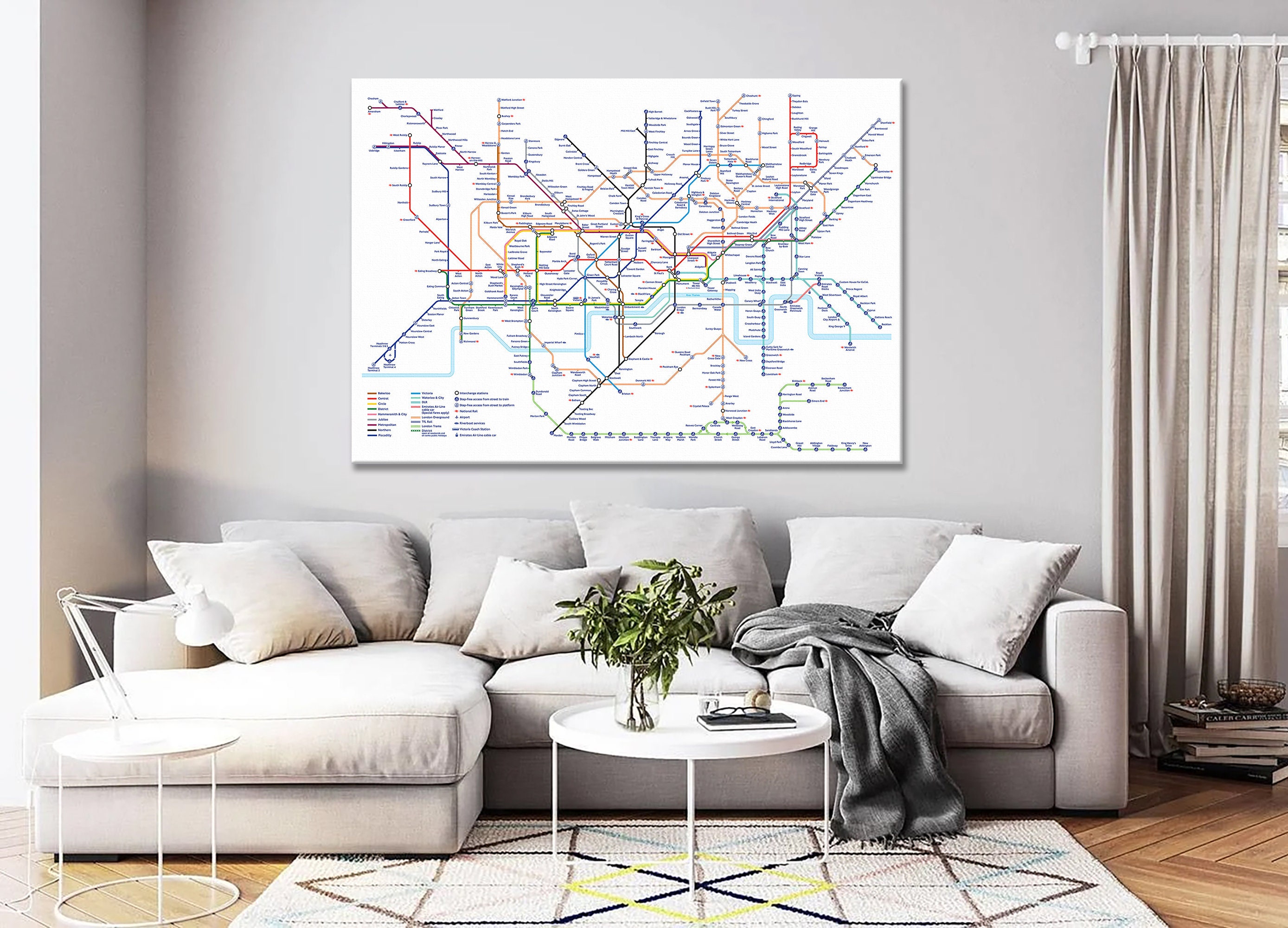 London Underground Tube Map Line Art Wall Art Print on Canvas Picture ...
