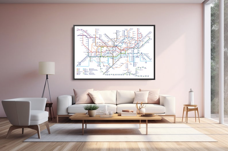London Underground Tube Map Line Art Wall Art Print on Canvas Picture ...