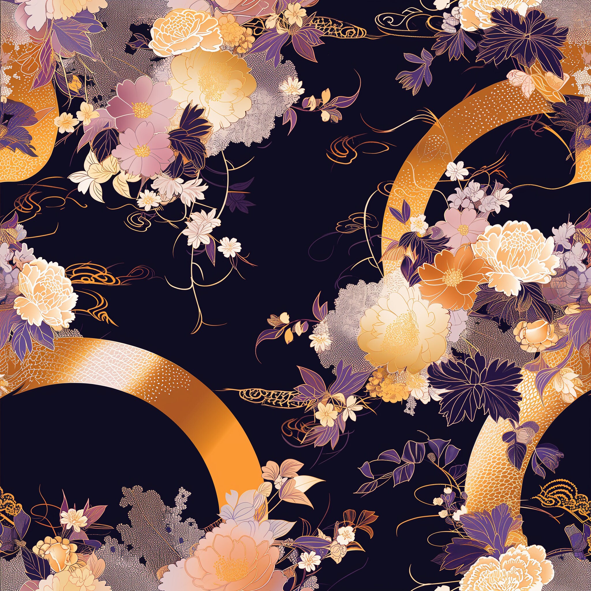 Japanese Clip Art Digital Papers Flowers Art Unique Original Design ...