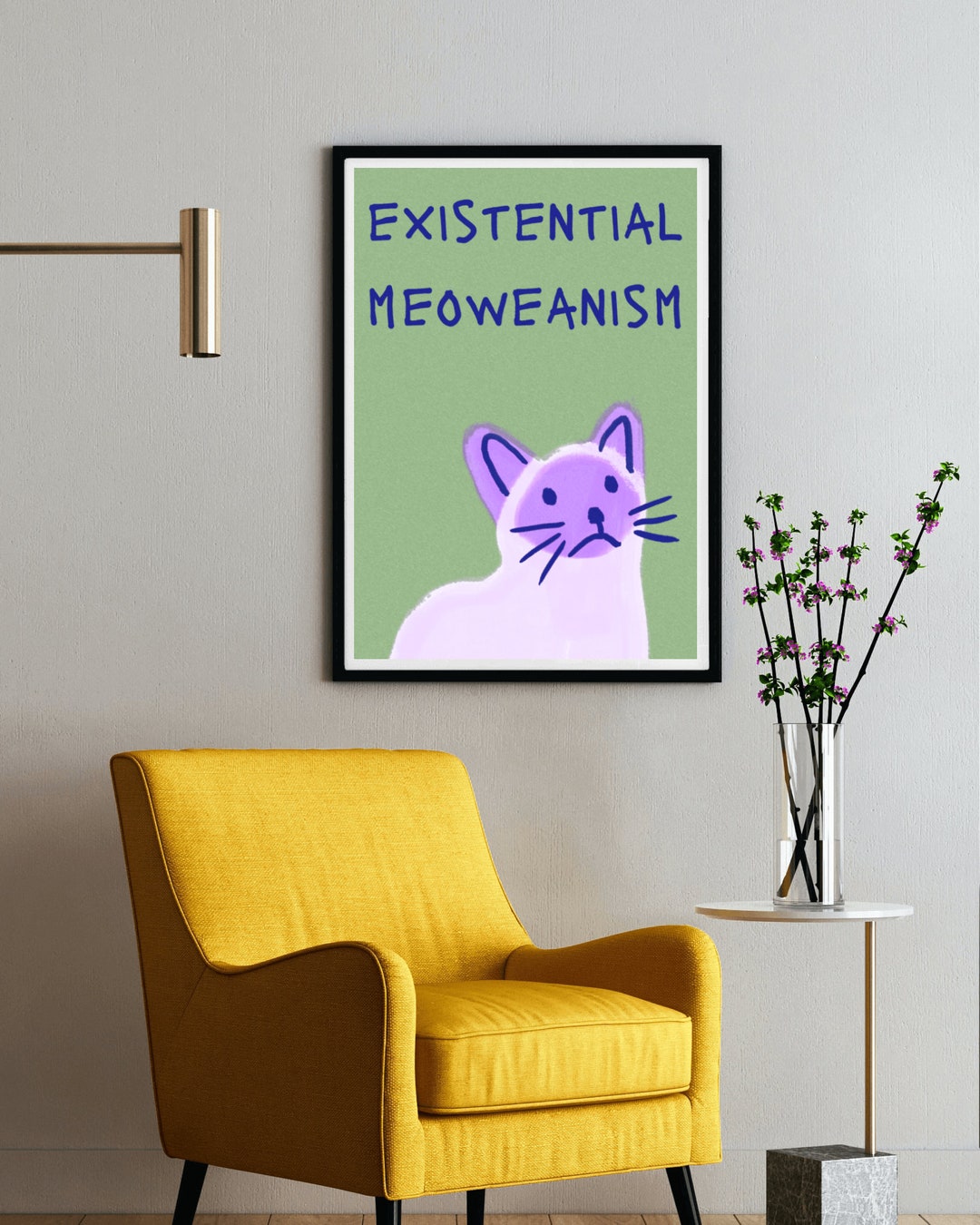 Cat Art Print, Cat Wall Art, Home Decor, Bright Modern Art, Funny Cat ...