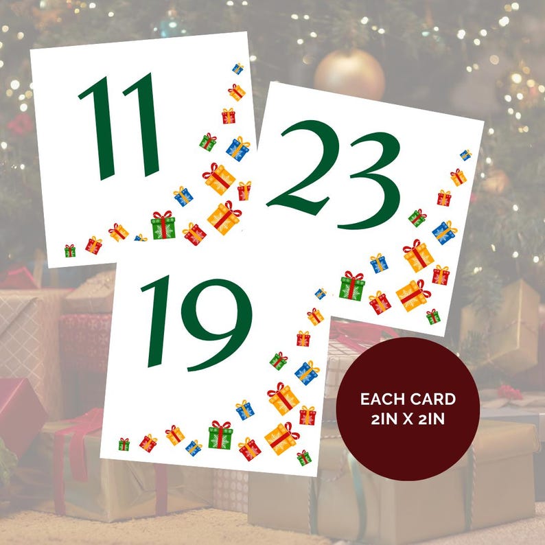 Printable Gift Exchange Numbers, White Elephant Number Cards, Christmas ...