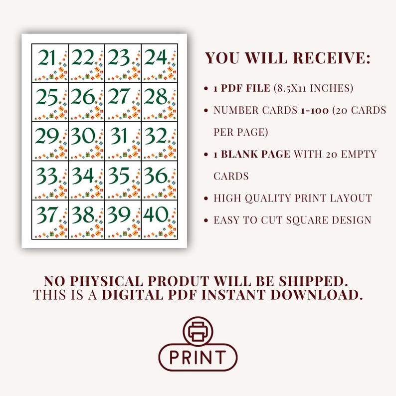 Printable Gift Exchange Numbers, White Elephant Number Cards, Christmas ...