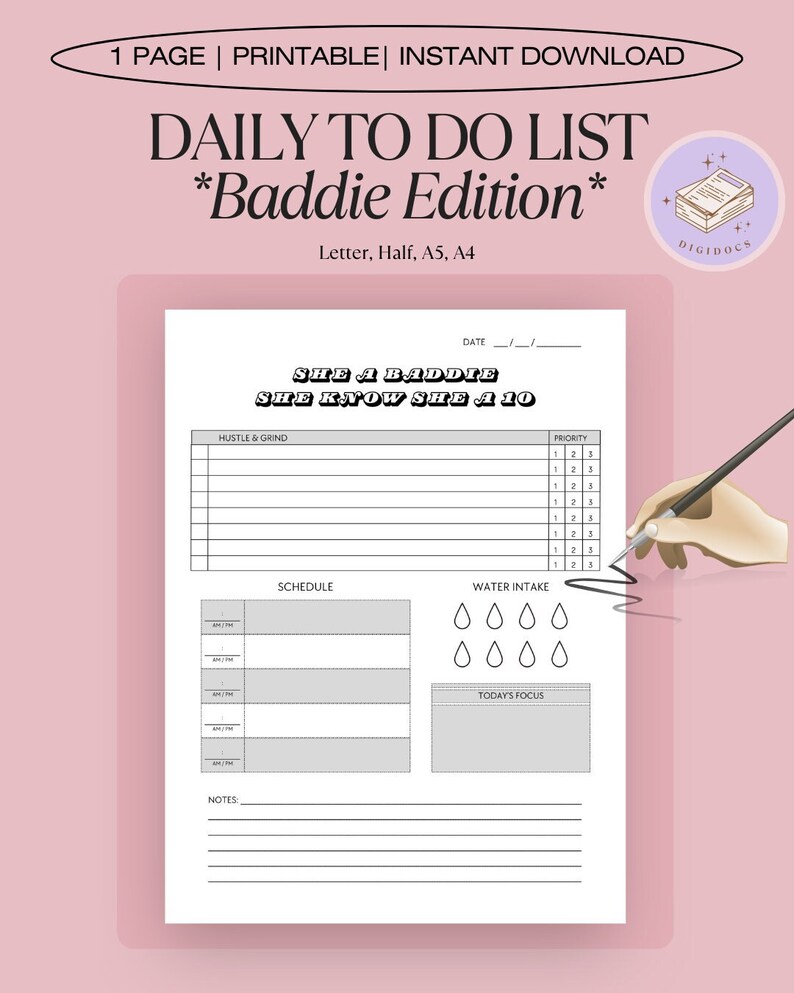 Baddie Daily to Do List Printable PDF, Daily Task List Template ...