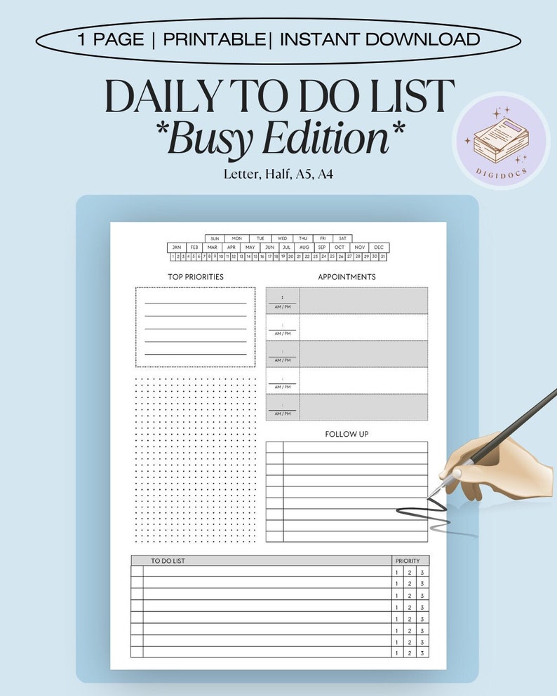 Daily to Do List Printable, WFH Daily Task List Template, Work Daily ...
