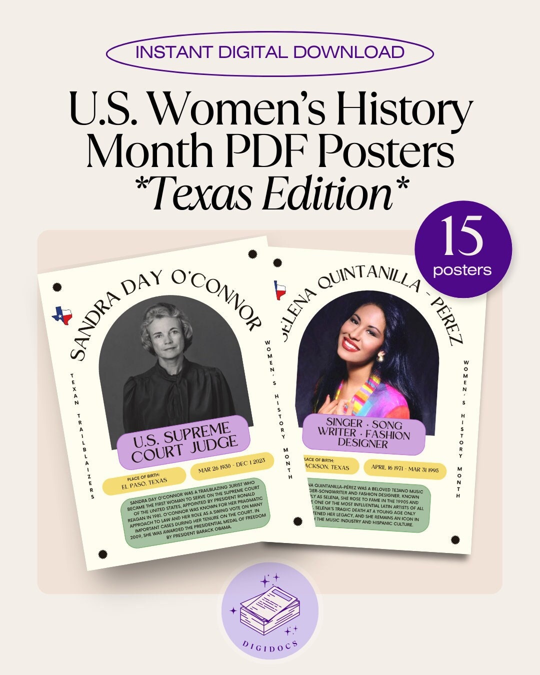 Texas Women's History Month Posters, Instant Download Printable PDF ...