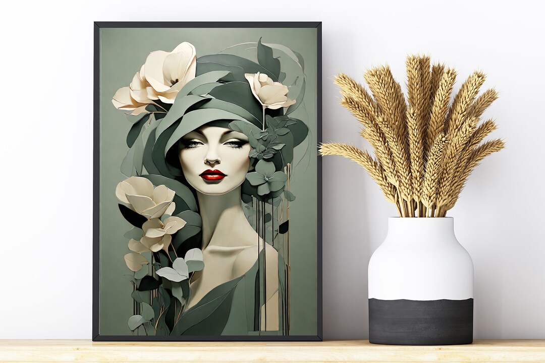 Printable Art Sage Green Themed Face Art,abstract Art Print, Wall Art ...