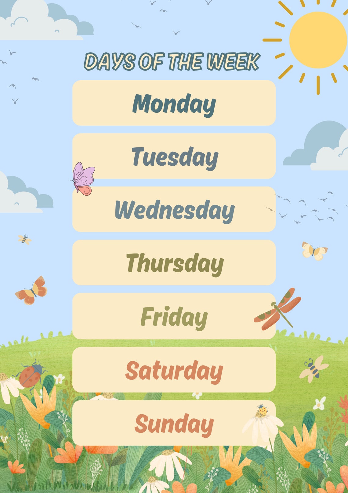 Days of the Week Poster, Classroom Poster, Weekday, Weekend - Etsy UK