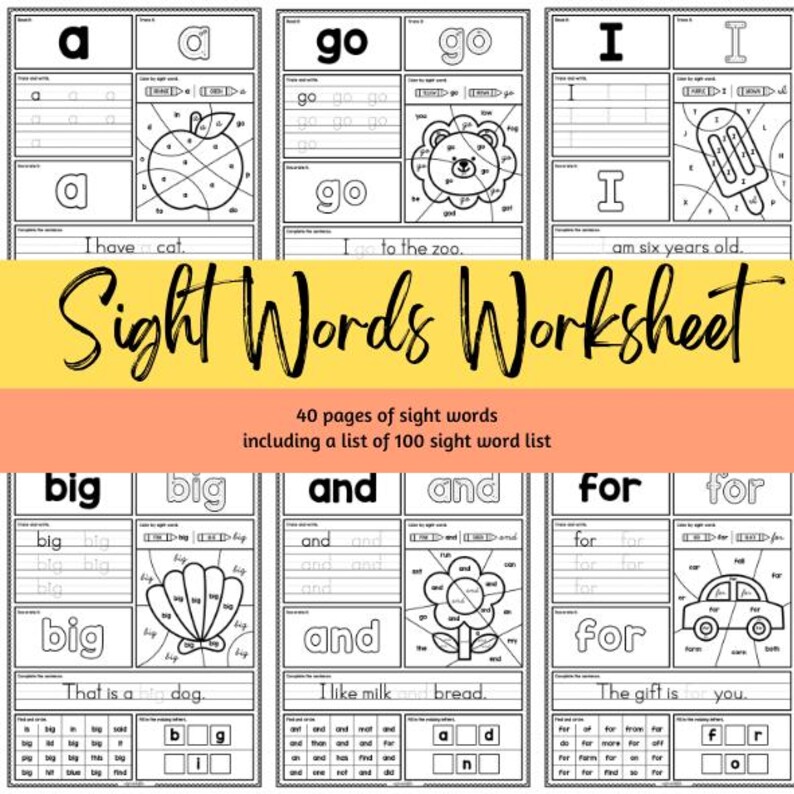 Preschool Sight Words Worksheet: Handwriting Practice (40 Pages) - Etsy