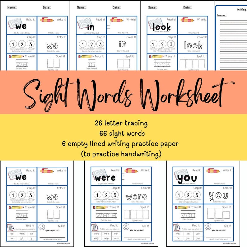 100 Pages Preschool and Kindergarten Sight Words Worksheet - Etsy