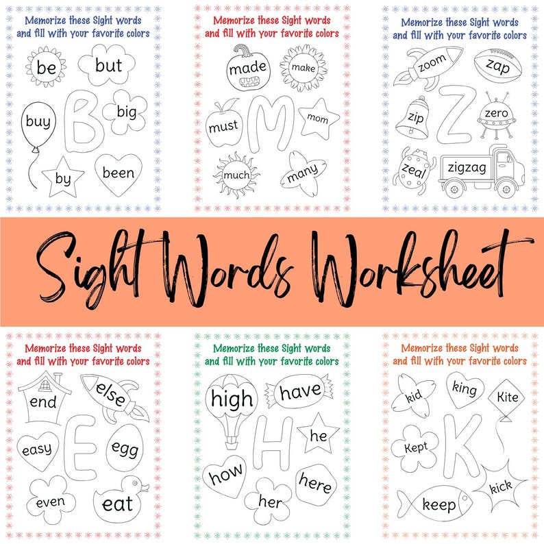 100 Pages Preschool and Kindergarten Sight Words Worksheet - Etsy