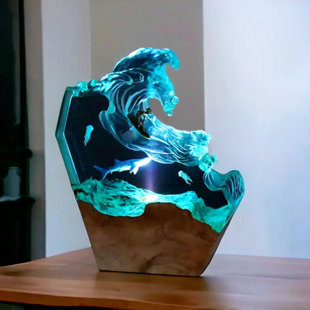 Resin Lamp, Wooden Lamp, Ocean Resin Art, Epoxy Resin, Resin Furniture ...