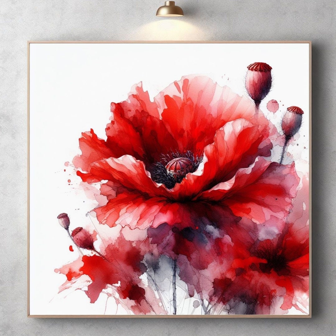 Poppy Printable, Red Poppy Print, Instant Download, Earth Tones Print ...