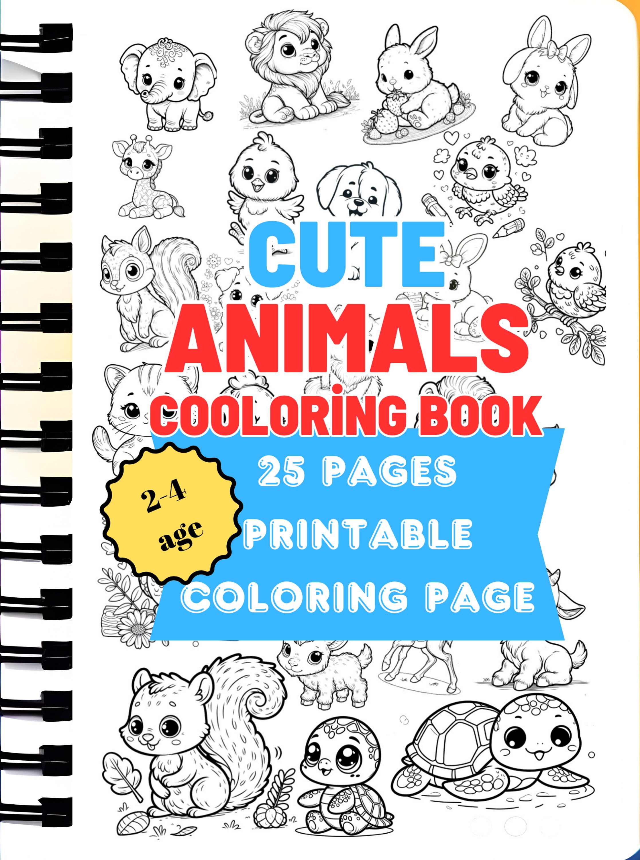 25 Easy Cute Animals Coloring Pages for Kids Coloring Book for Toddlers ...