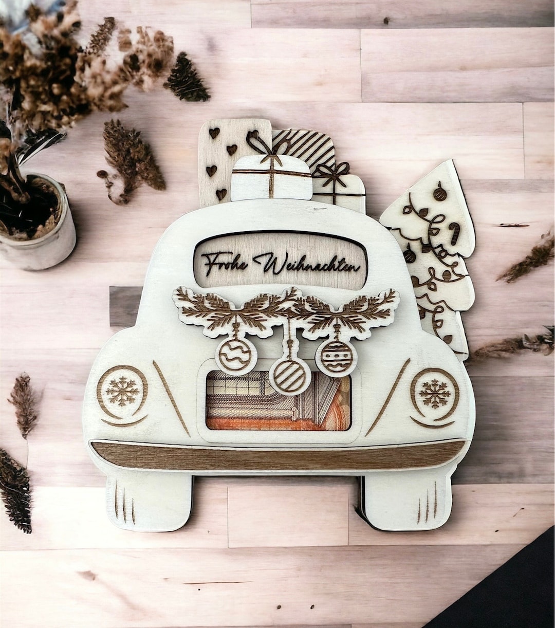Christmas Money Gift 'christmas Car Merry Christmas' - Wooden Money ...