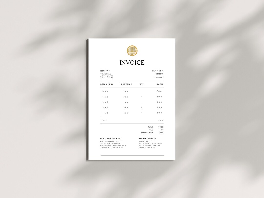 Invoice Template Minimalist Invoice, Small Business, Simple Modern ...