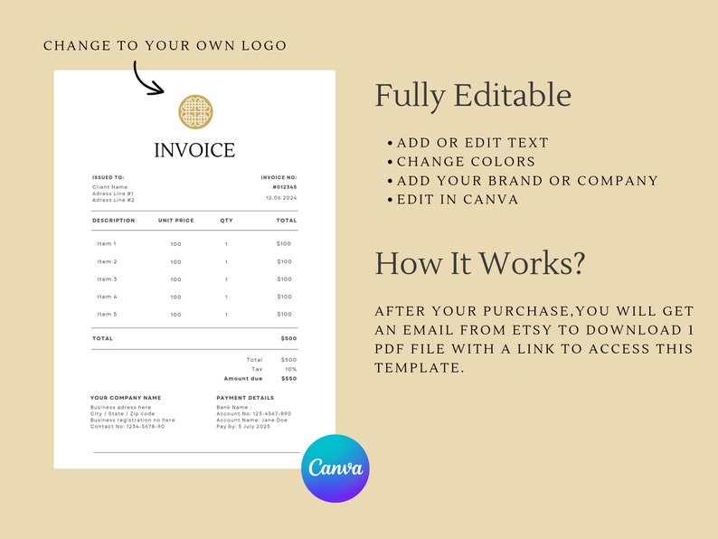Invoice Template Minimalist Invoice, Small Business, Simple Modern ...