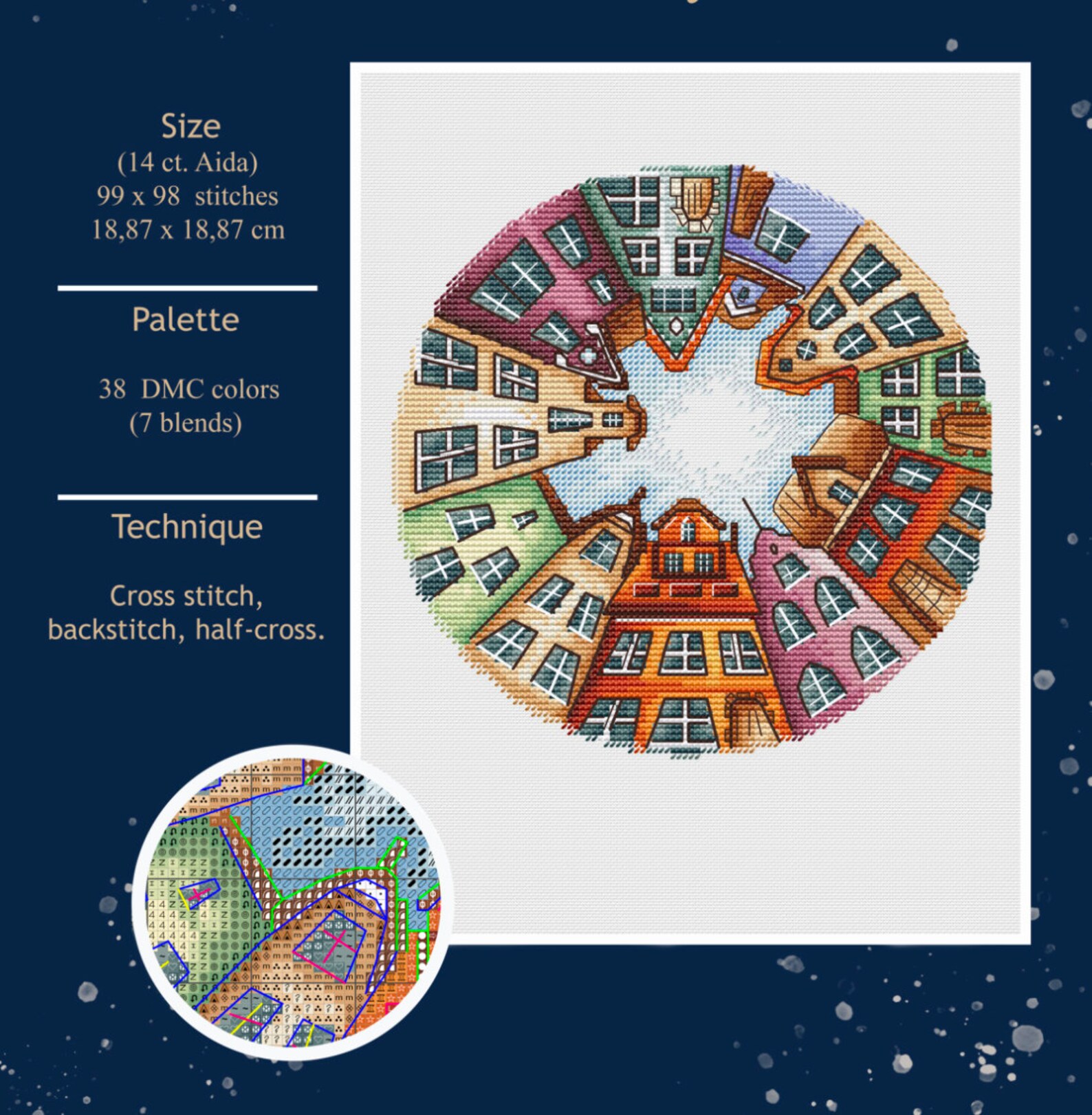 Cross Stitch Pattern, Old Courtyard Embroidery, Backstitch, Half Cross ...
