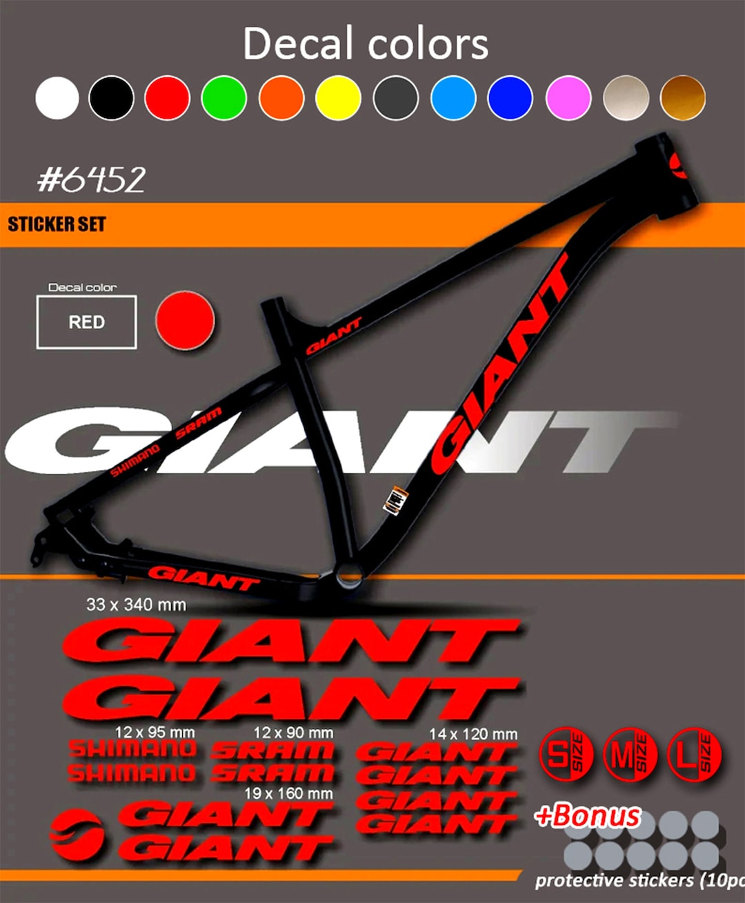 Bicycle Stickers GIANT. A Set of Stickers for the Frame in Any Color ...