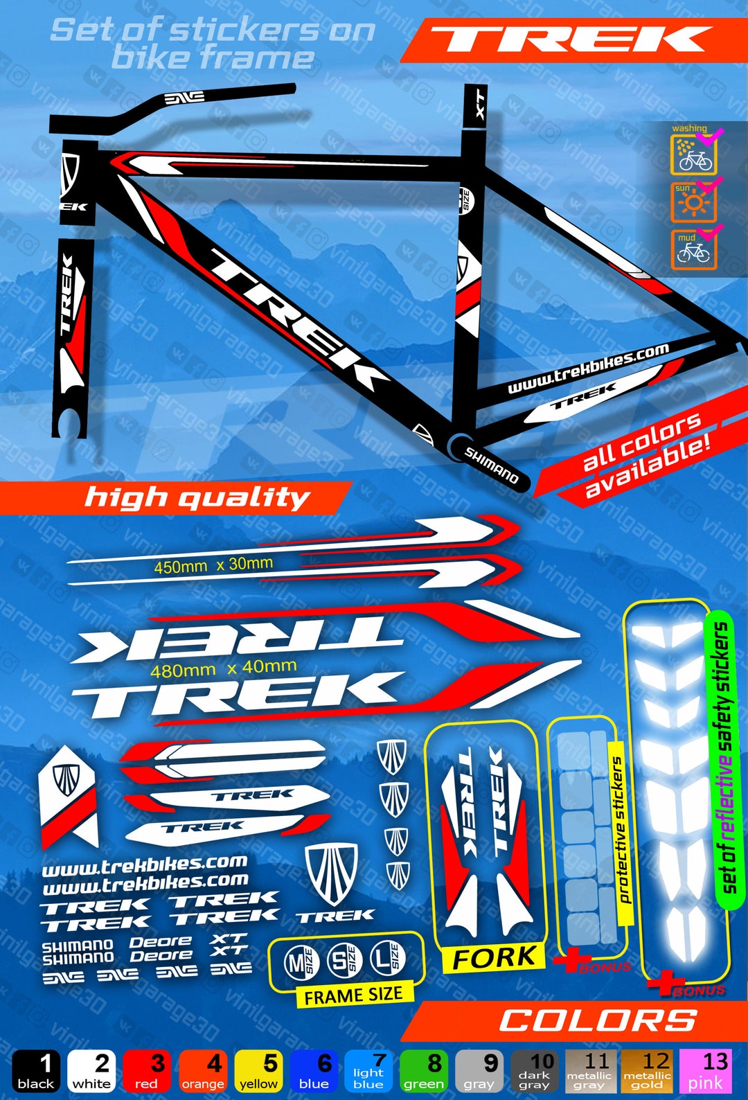 Bicycle Stickers Trek. A Set of Stickers for the Frame and Fork in Any ...