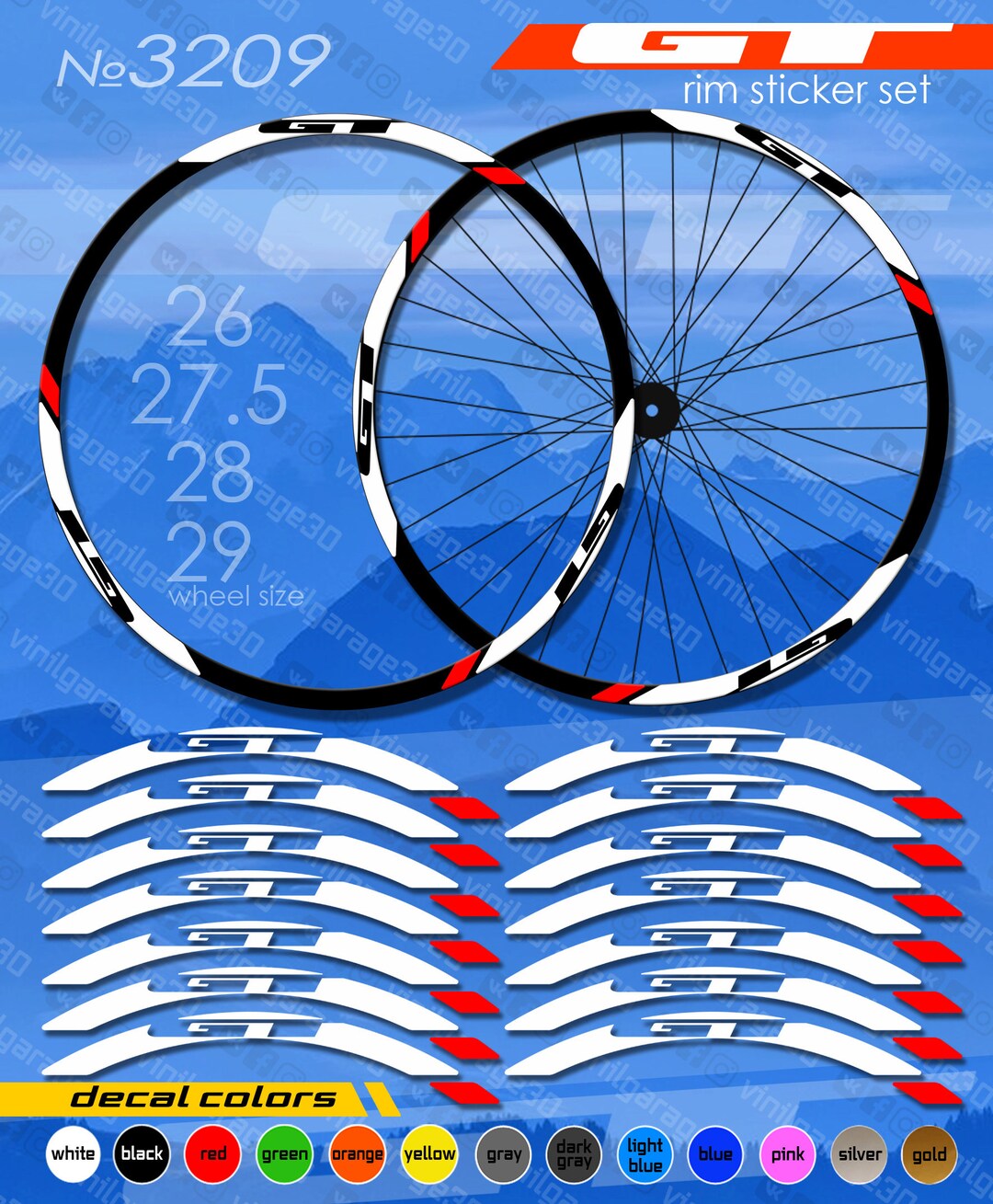 Bicycle Rim Stickers GT. A Set of Stickers for the Rim in Any Color ...