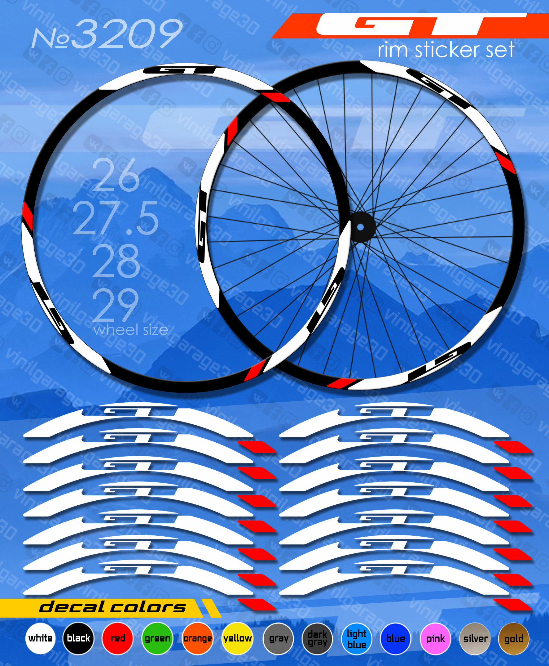 Bicycle Rim Stickers GT. A Set of Stickers for the Rim in Any Color ...