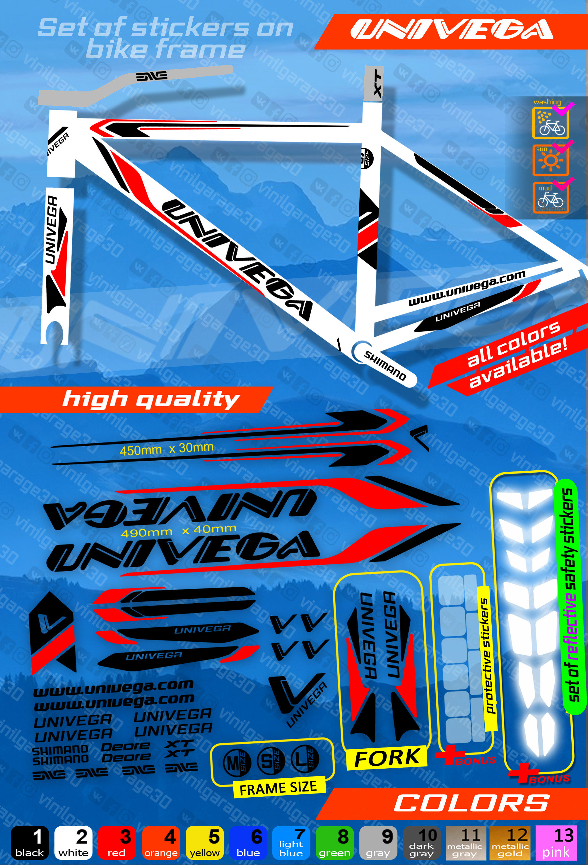 Bicycle Stickers UNIVEGA. A Set of Stickers for the Frame and Fork in ...