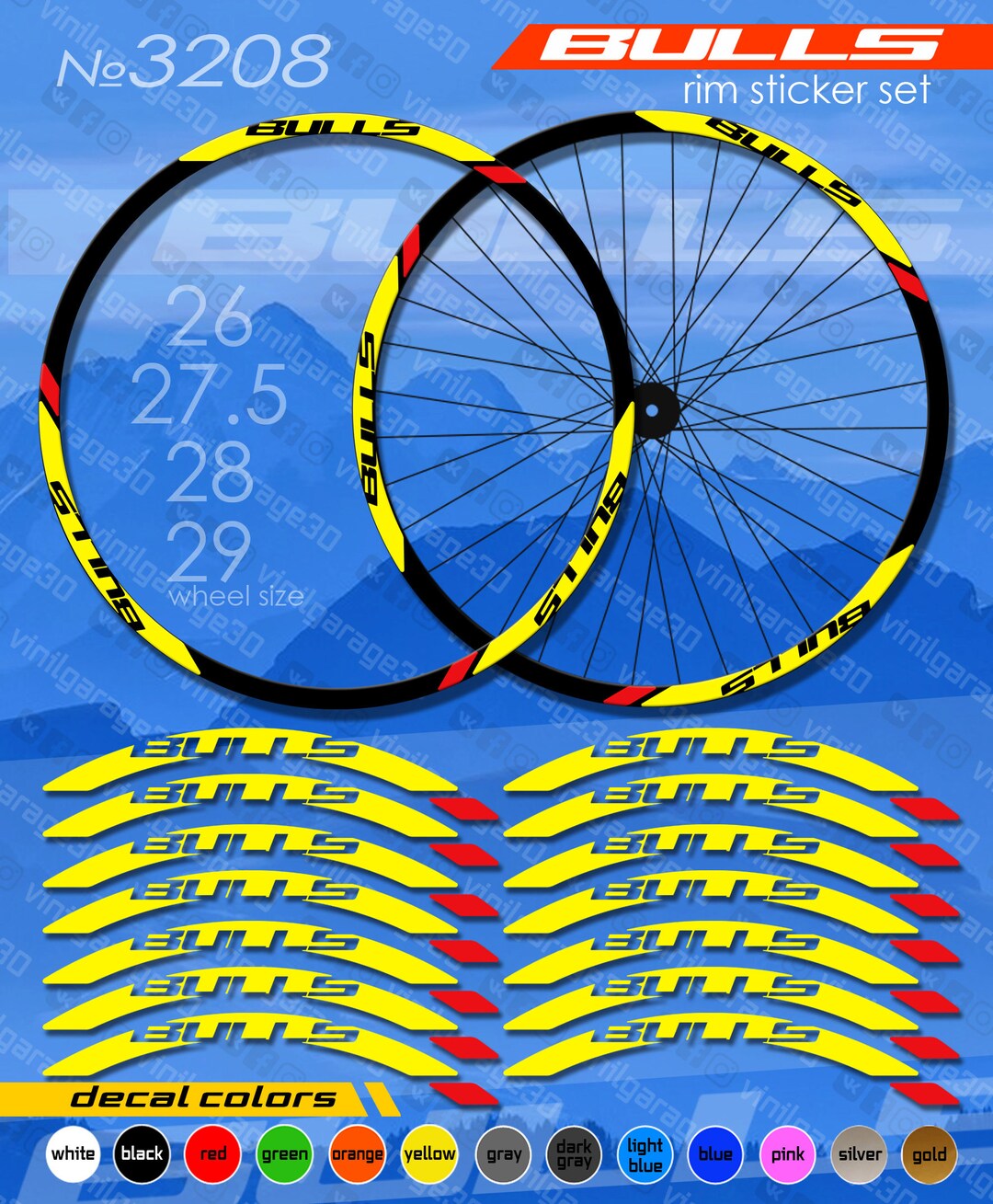 Bicycle Rim Stickers BULLS. A Set of Stickers for the Rim in Any Color ...